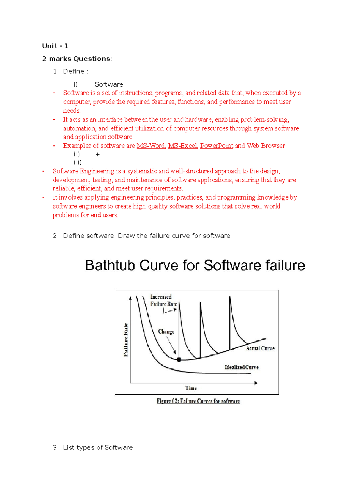 Software Engineering: Unit 1 2 Marks Questions & Key Concepts - Studocu