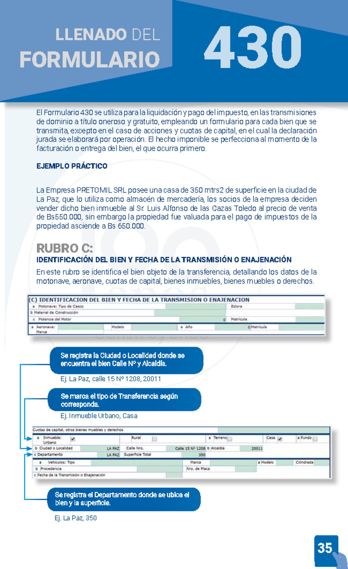 Anexo TEMA 8 Cartilla Llenado DEL Formulario - 430 - 35 430 LLENADO DEL ...