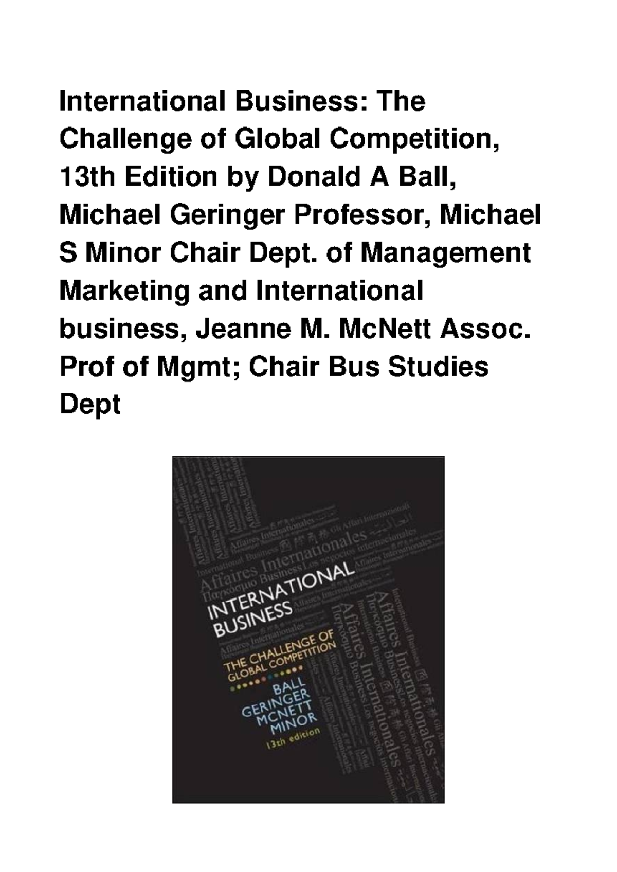 International Business: Global Competition Review - 13th Ed. Notes ...