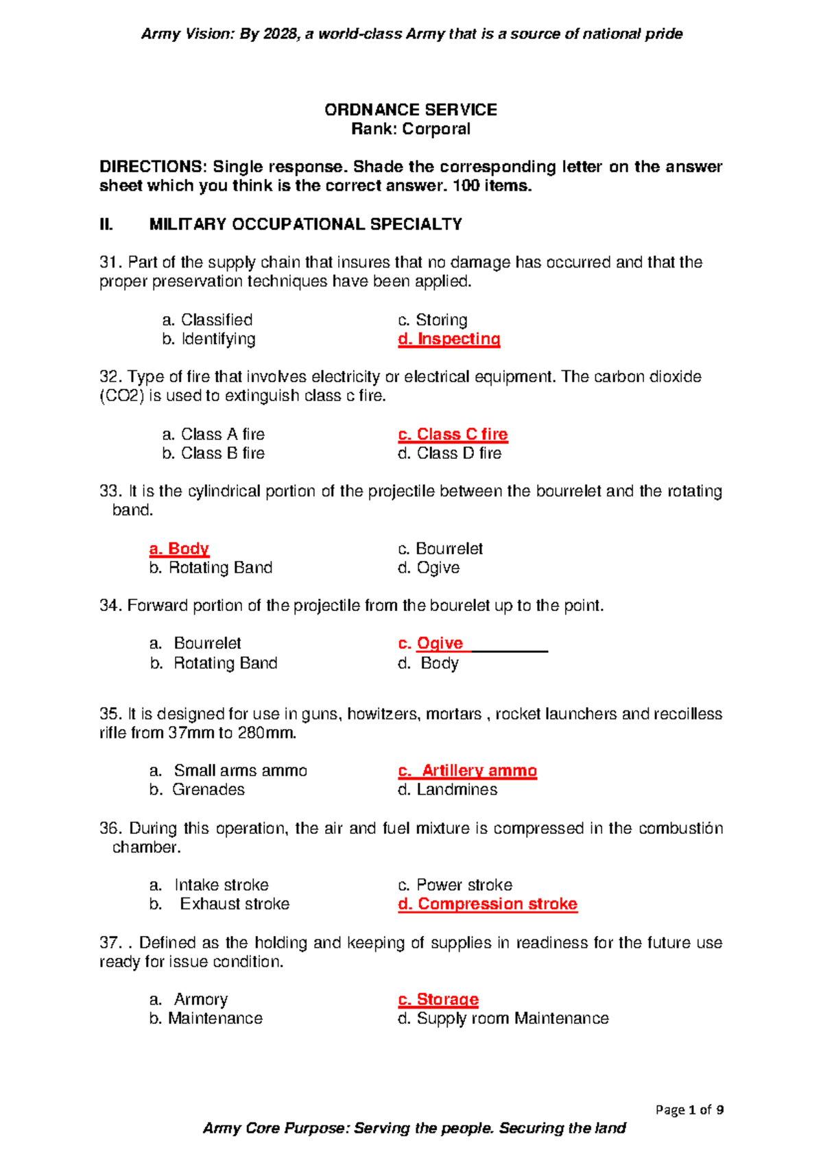 Army Vision 2028: Ordnance Service Exam Review (Corporal Rank) - Studocu