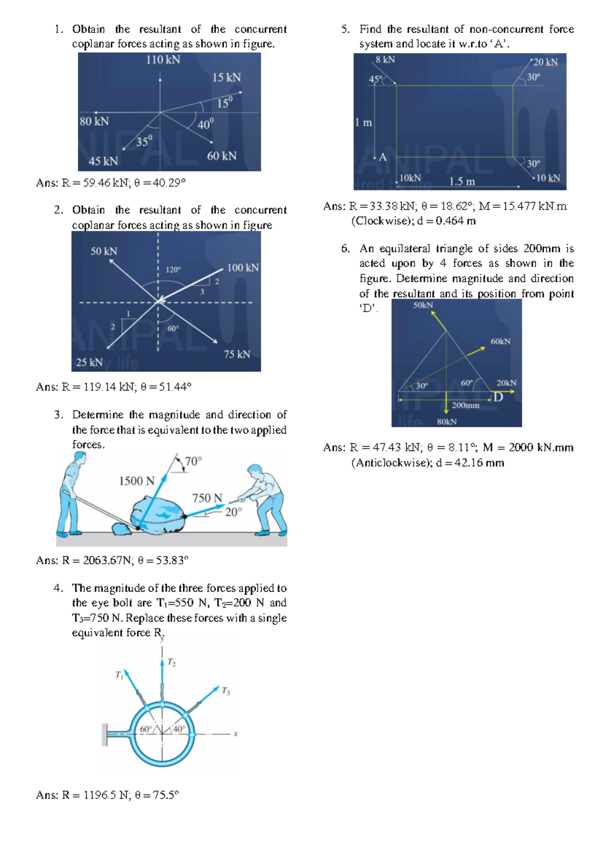 Resultant of Concurrent and Non-Concurrent Forces Questions - Studocu