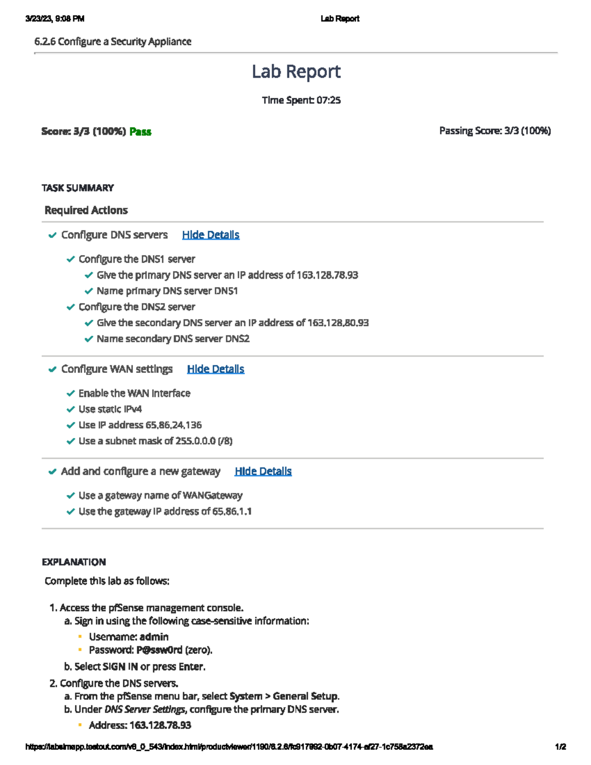 Lab Report 6.2: Configuring Security Appliance DNS & WAN Settings - Studocu