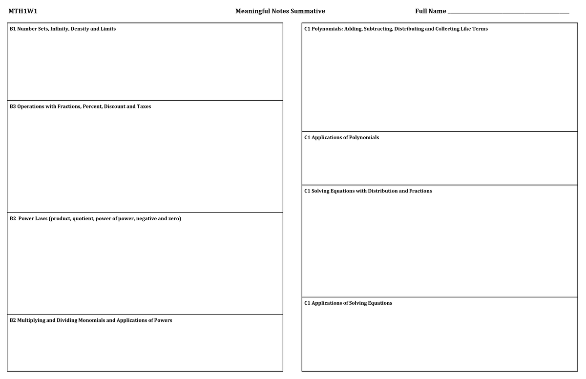 MTH1W1 Summative Notes on Number Sets, Polynomials, and Operations ...