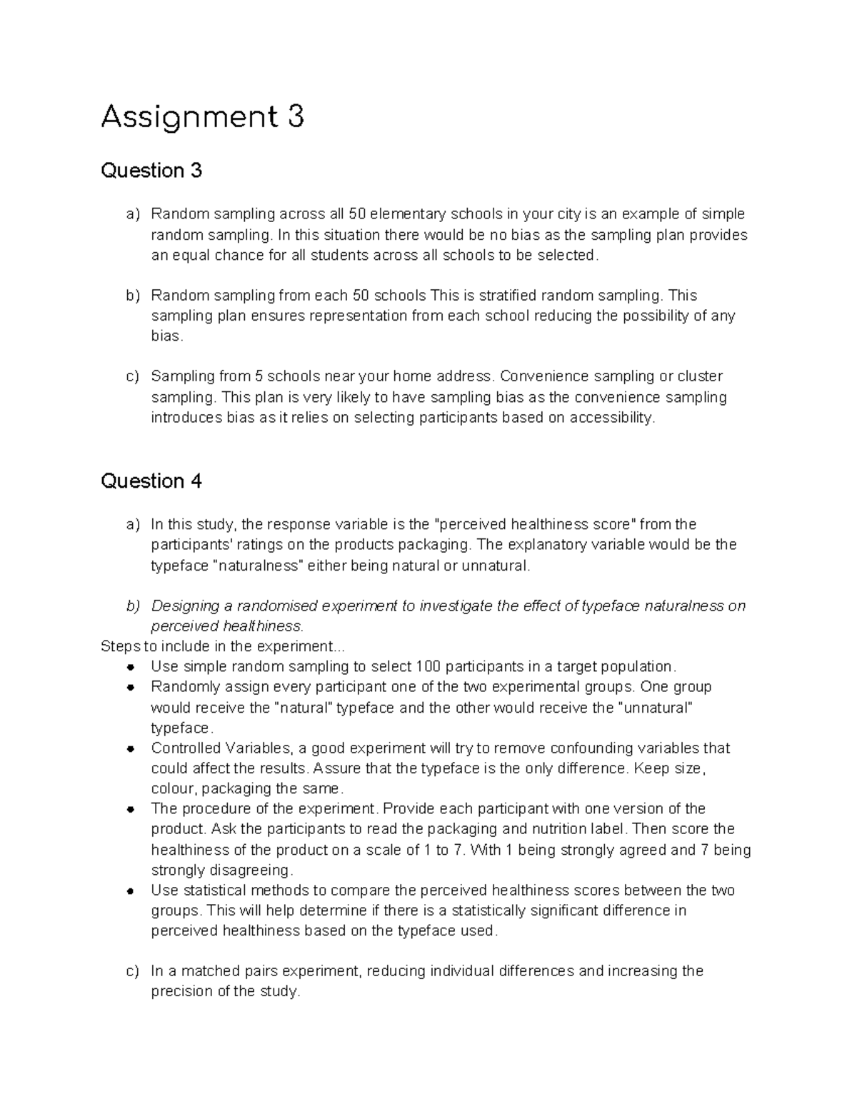 Datasci-assignement 3 - Assignment 3 Question 3 a) Random sampling ...