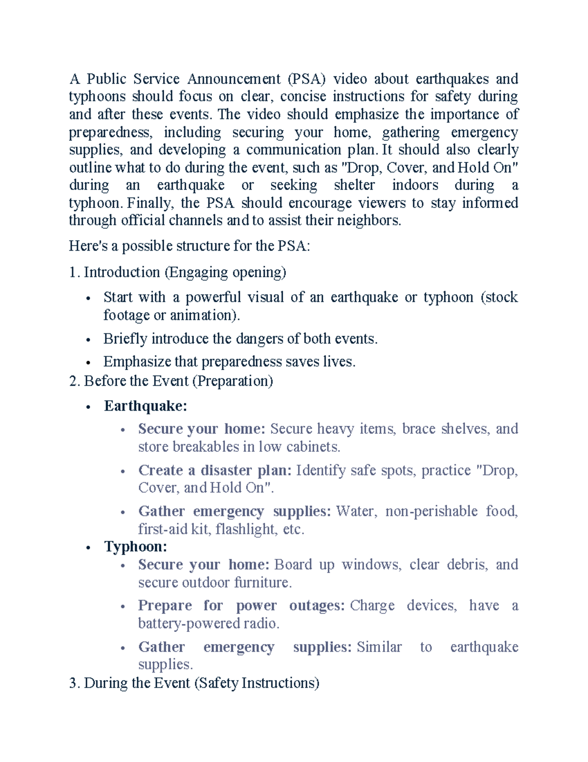 PSA: Earthquake & Typhoon Safety Preparedness Guide - Studocu