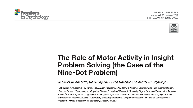 The Role of Motor Activity in Insight Problem Solving (PSY 101) - Studocu