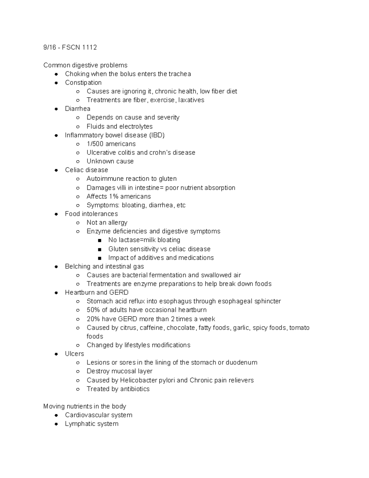 Common Digestive Problems and Energy Balance (FSCN 1112) - Studocu