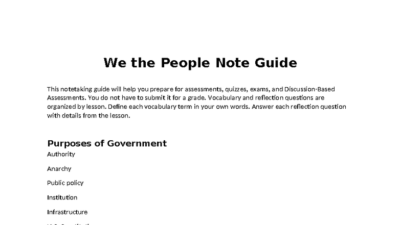 U.S. Gov Module 1 Notes: We the People Notetaking Guide - Studocu