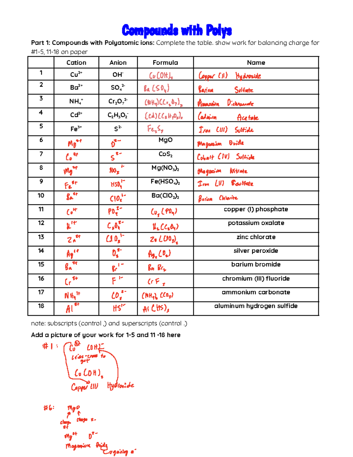 ALT Compounds with Polyatomic Ions Worksheet: Balancing Charges - Studocu