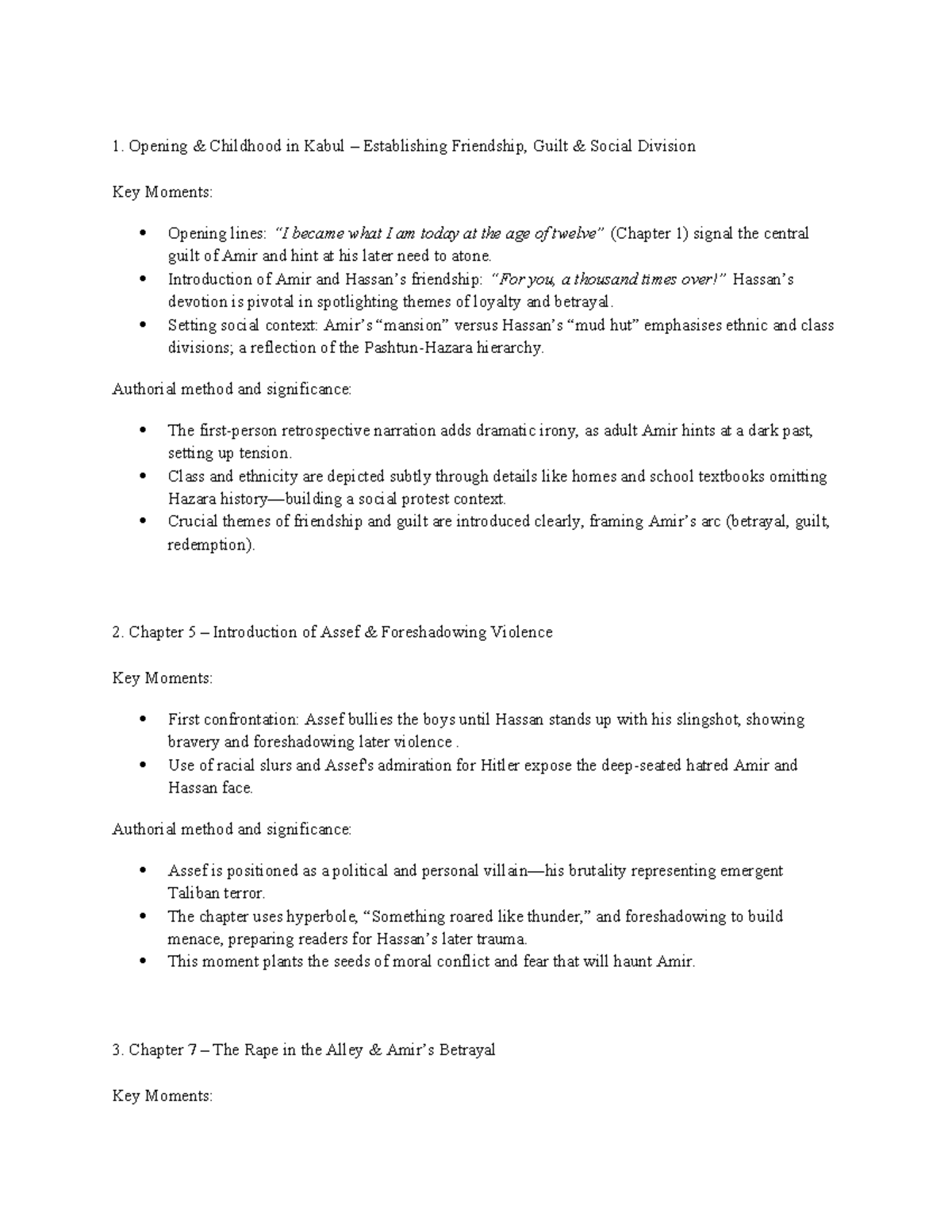 The Kite Runner - Core Knowledge Outline for AQA LIT B (Chapters 1-5 ...