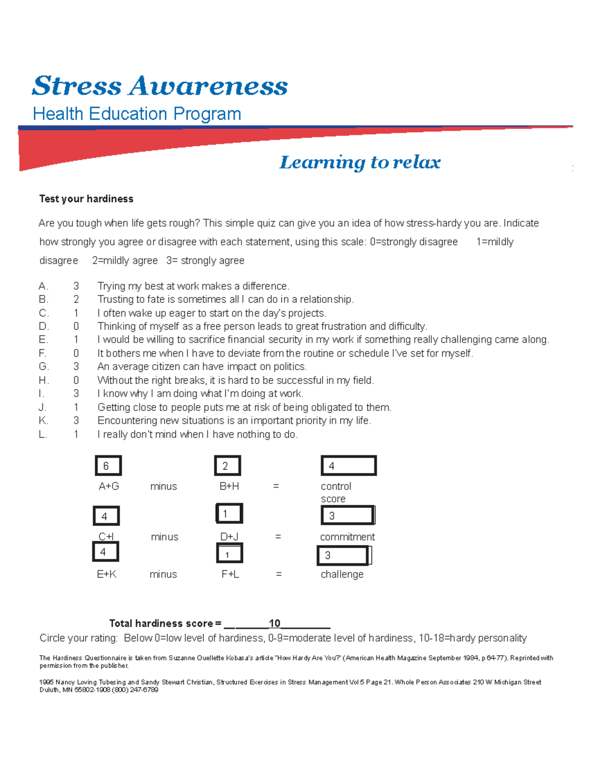 3Cs Hardiness Scale - Stress Awareness Health Education Program Test ...