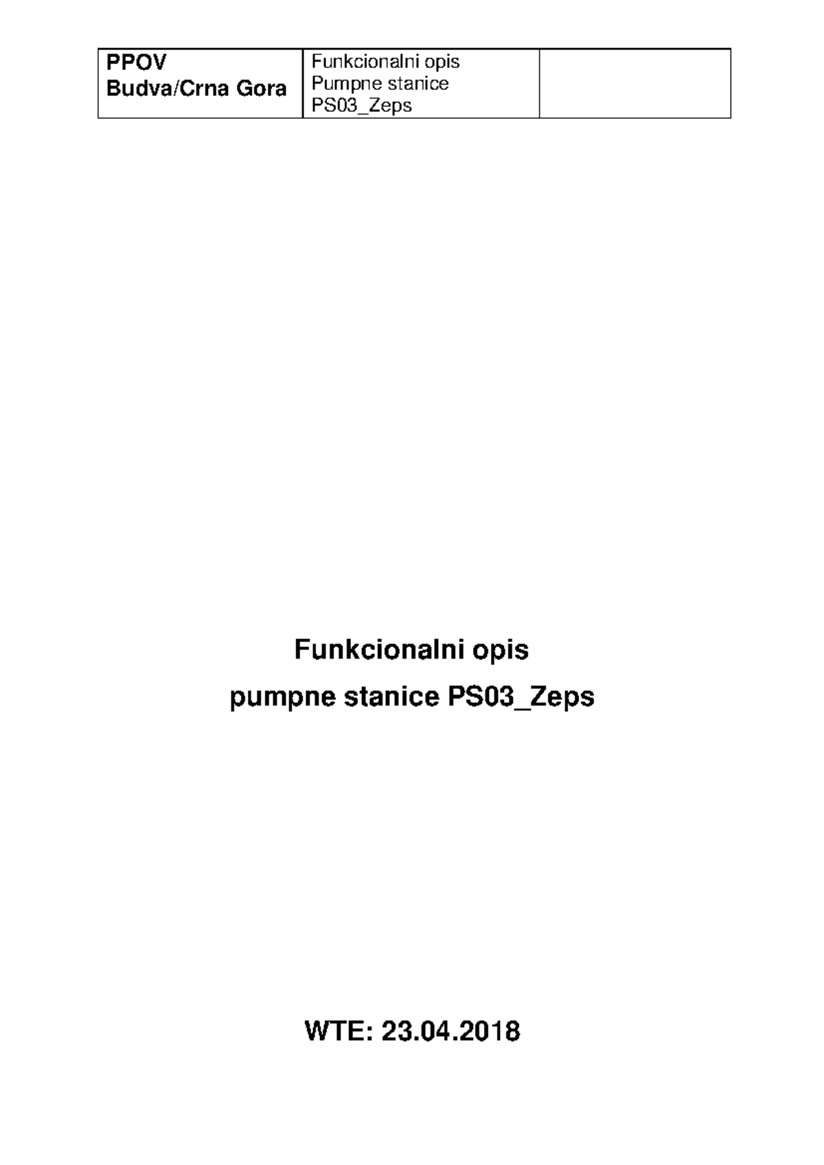 Funkcionalni opis Pumpne stanice PS03_Zeps - PPOV Gora - Studocu