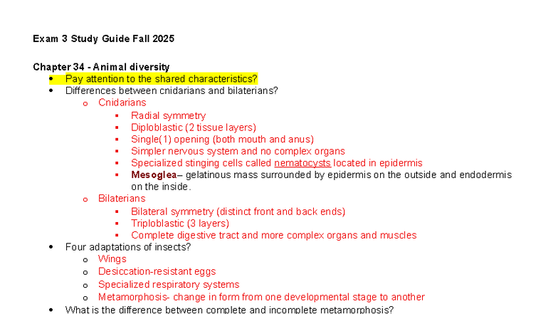 Exam 3 Study Guide Spring 2025: Animal Diversity & Movement Insights ...