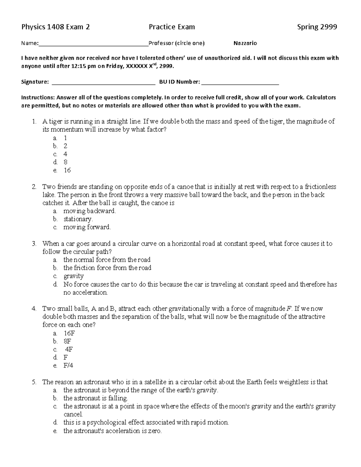 Physics 1408 Practice Exam 2: Chapters 5-7 Solutions - Studocu