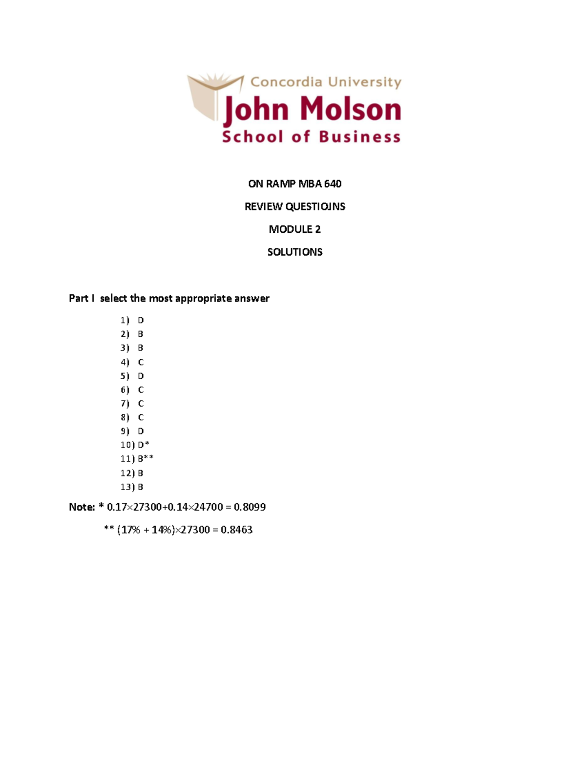 MBA 640 Review Questions Module 2 Solutions and Charts Analysis - Studocu