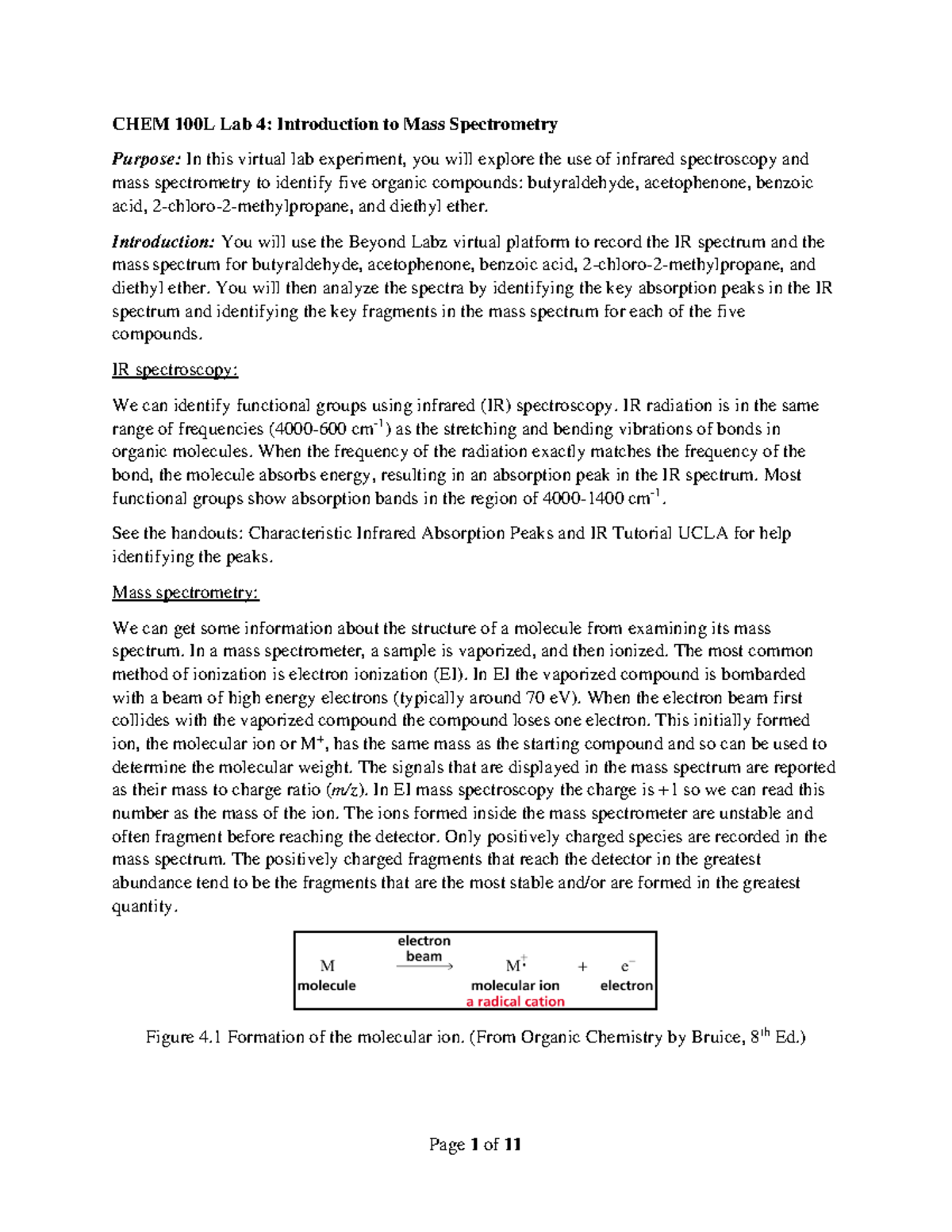 CHEM100L - Lab Report on Mass Spectrometry and IR Analysis - Studocu