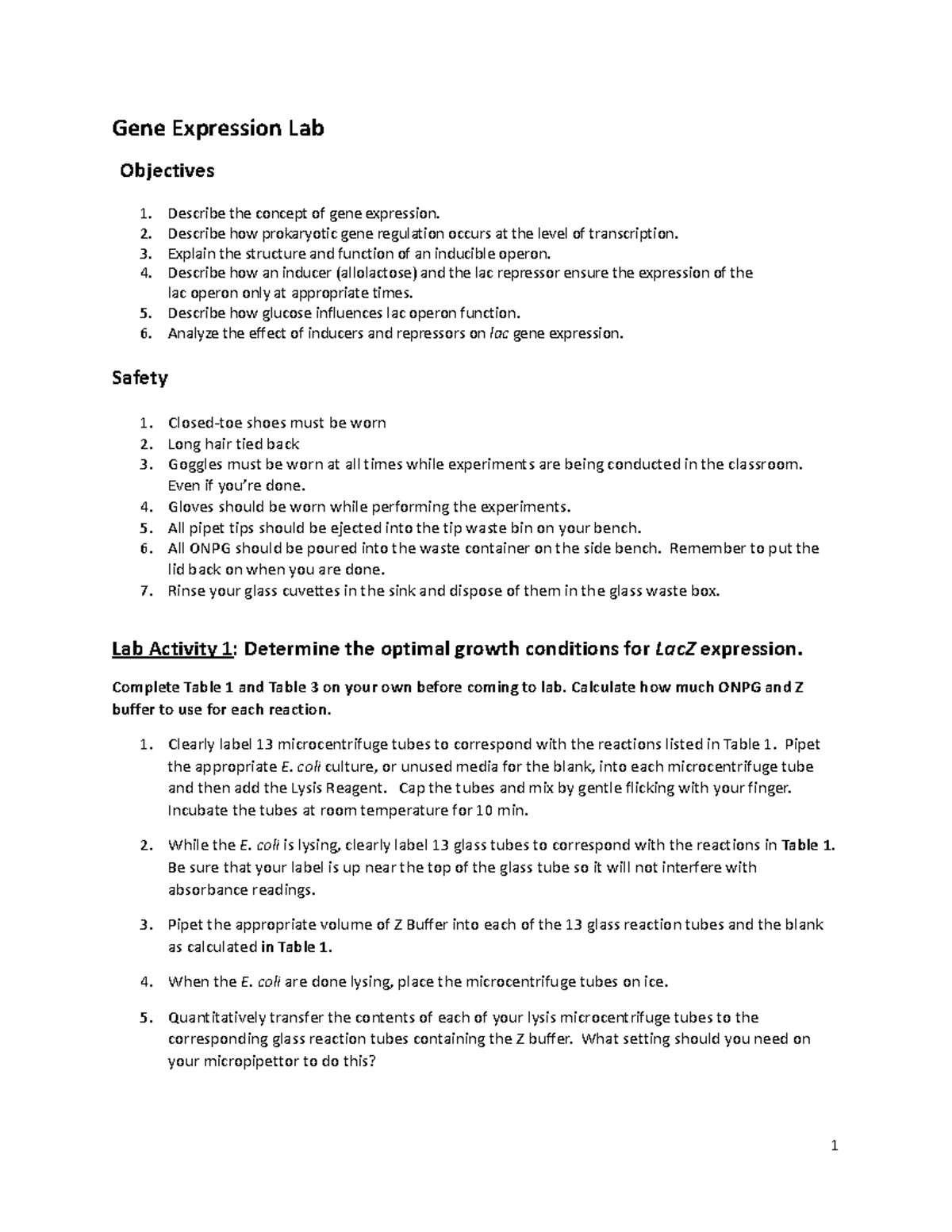 Gene expression lab report - Gene Expression Lab Objectives Describe ...