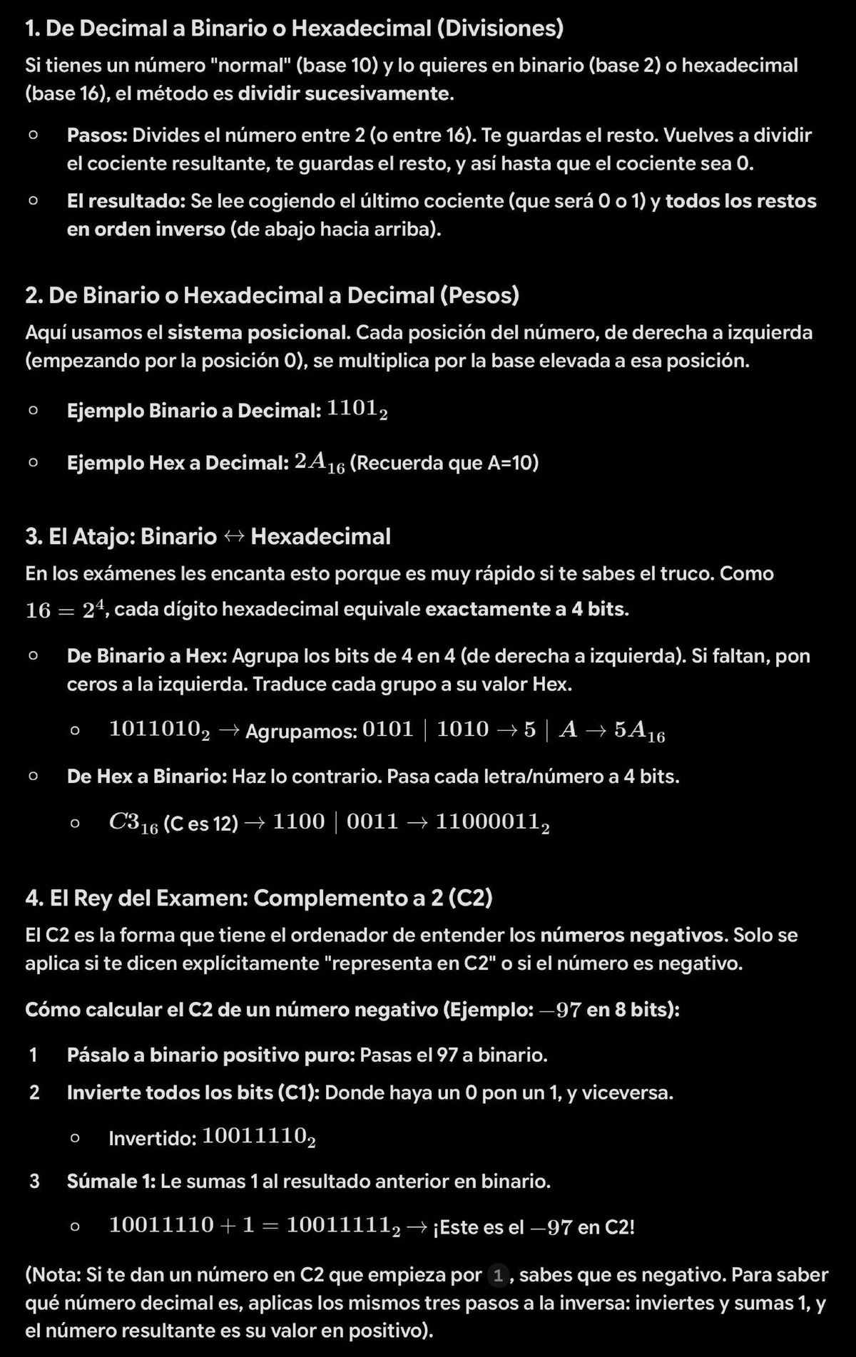Conversiones de Números: Decimal a Binario y Hexadecimal - Studocu