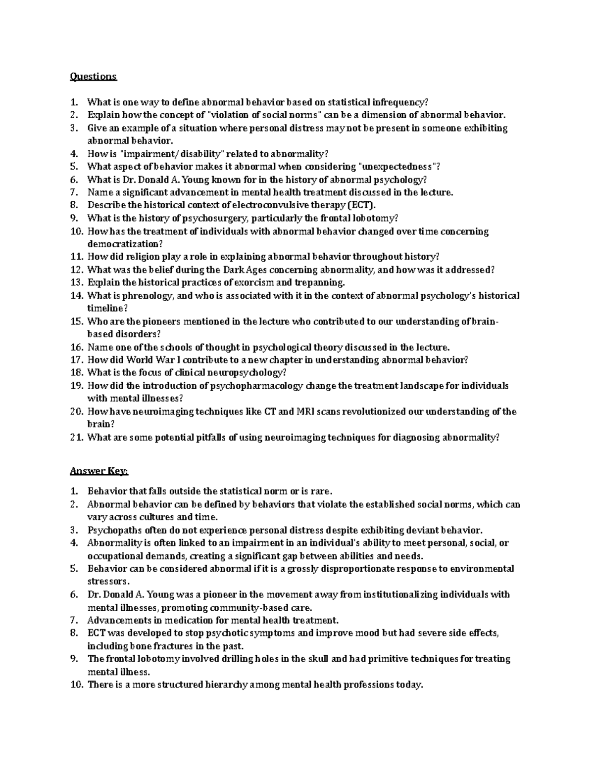 Clinical Psychology Lecture 1 Quiz: Understanding Abnormal Behavior ...