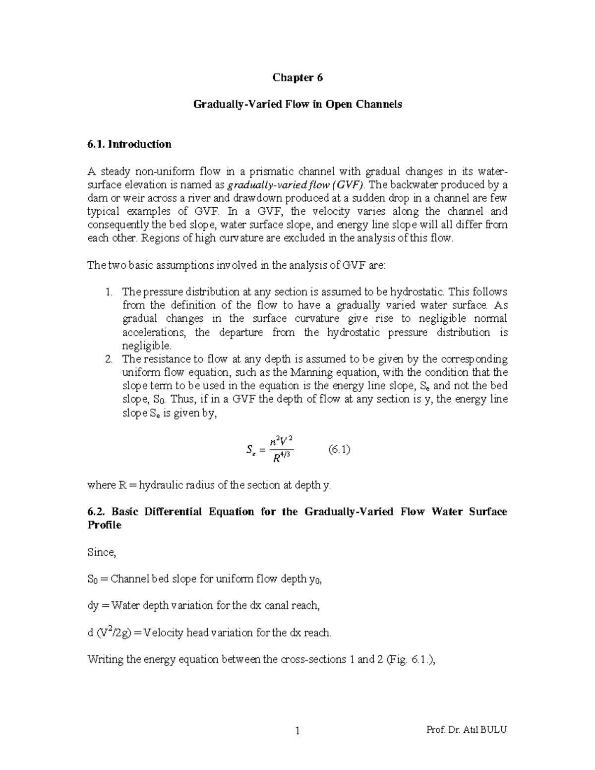 Lecture Notes 06: Gradually Varied Flow in Open Channels - CE 32 - Studocu