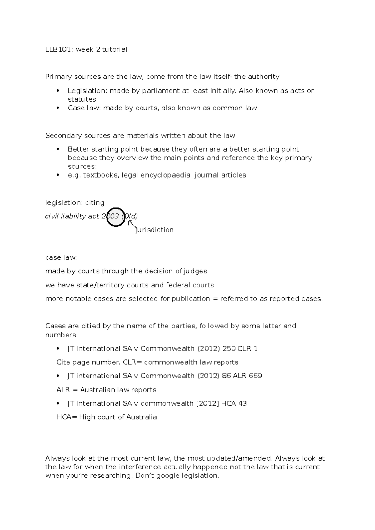 LLB101 week 2 tutorial - LLB101: week 2 tutorial Primary sources are ...