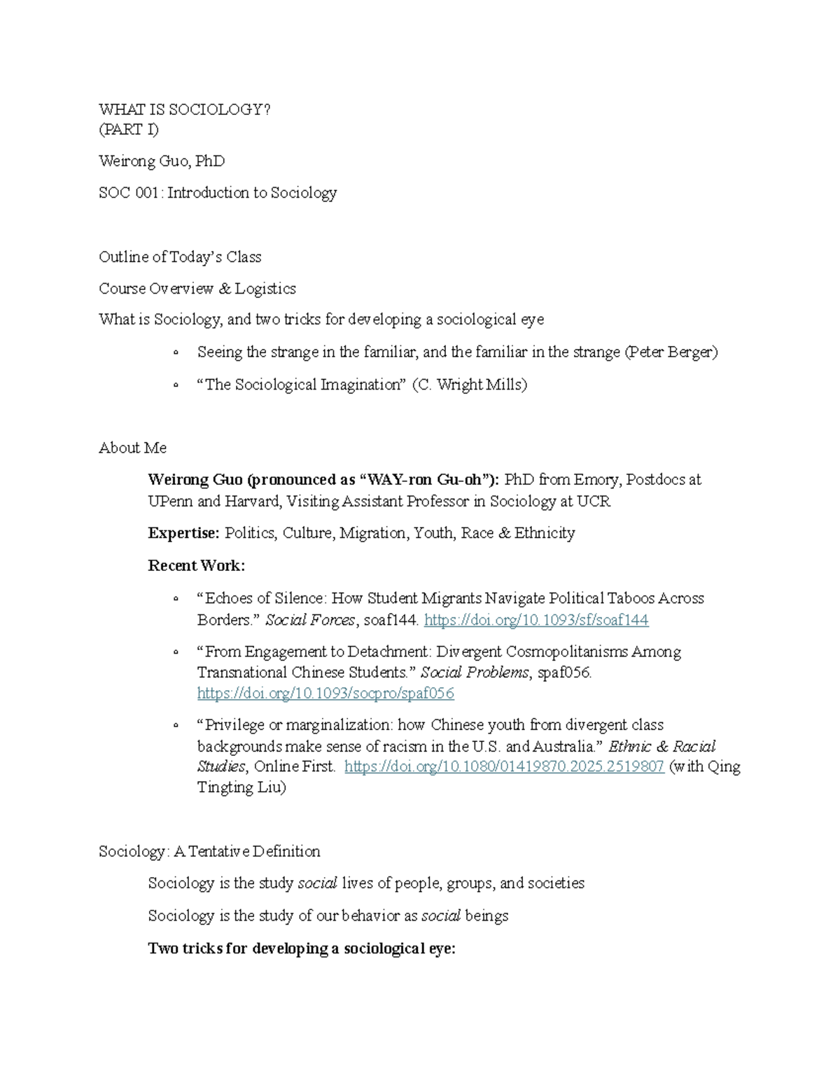 Introduction to Sociology (SOC 001): Understanding Social Forces - Studocu