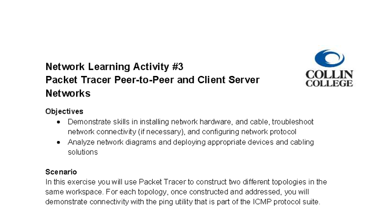 Network+ Learning Activity #3: Packet Tracer Client-Server Networks ...