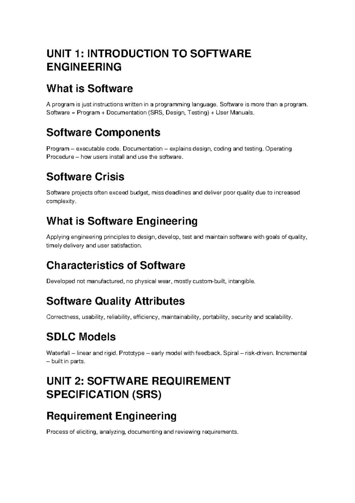 Software Engineering Units 1-5 Overview and Key Concepts - Studocu