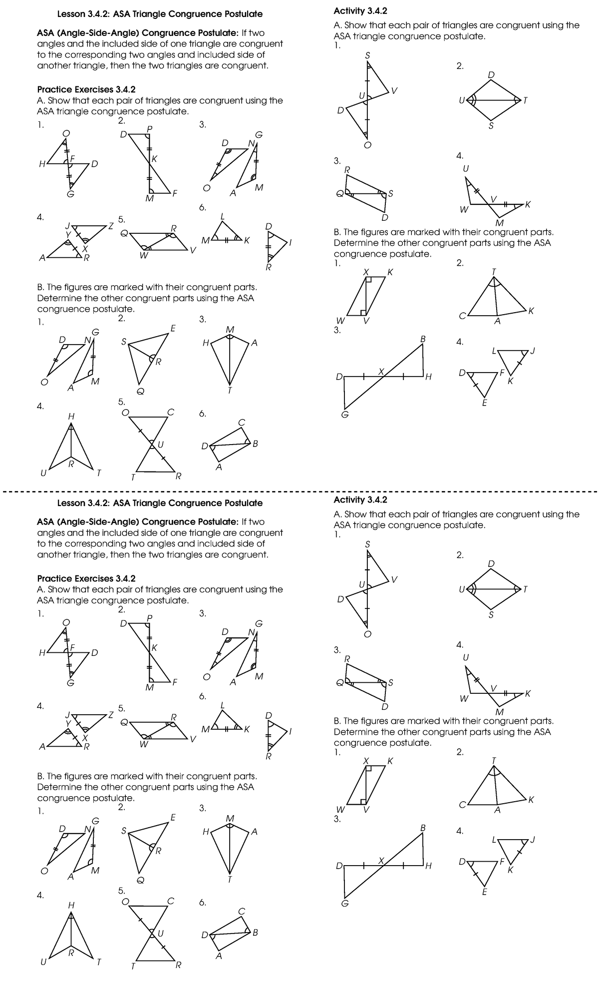 ASA Triangle Congruence Postulate: Lesson 3.4.2 Activities and ...