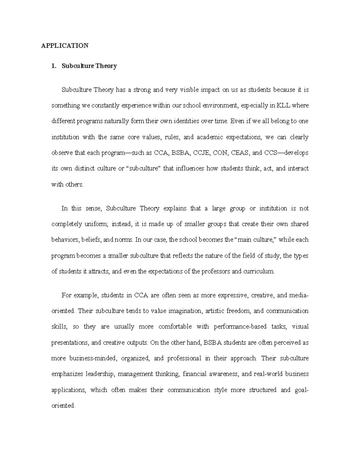 Application of Subculture and Gender Theories in GEE 103 - Studocu