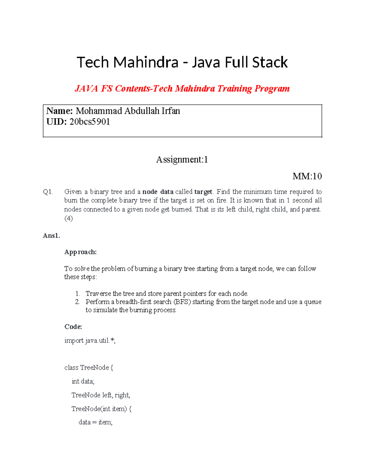 JFS Assignment 1: Burning a binary tree and memory management in Java ...