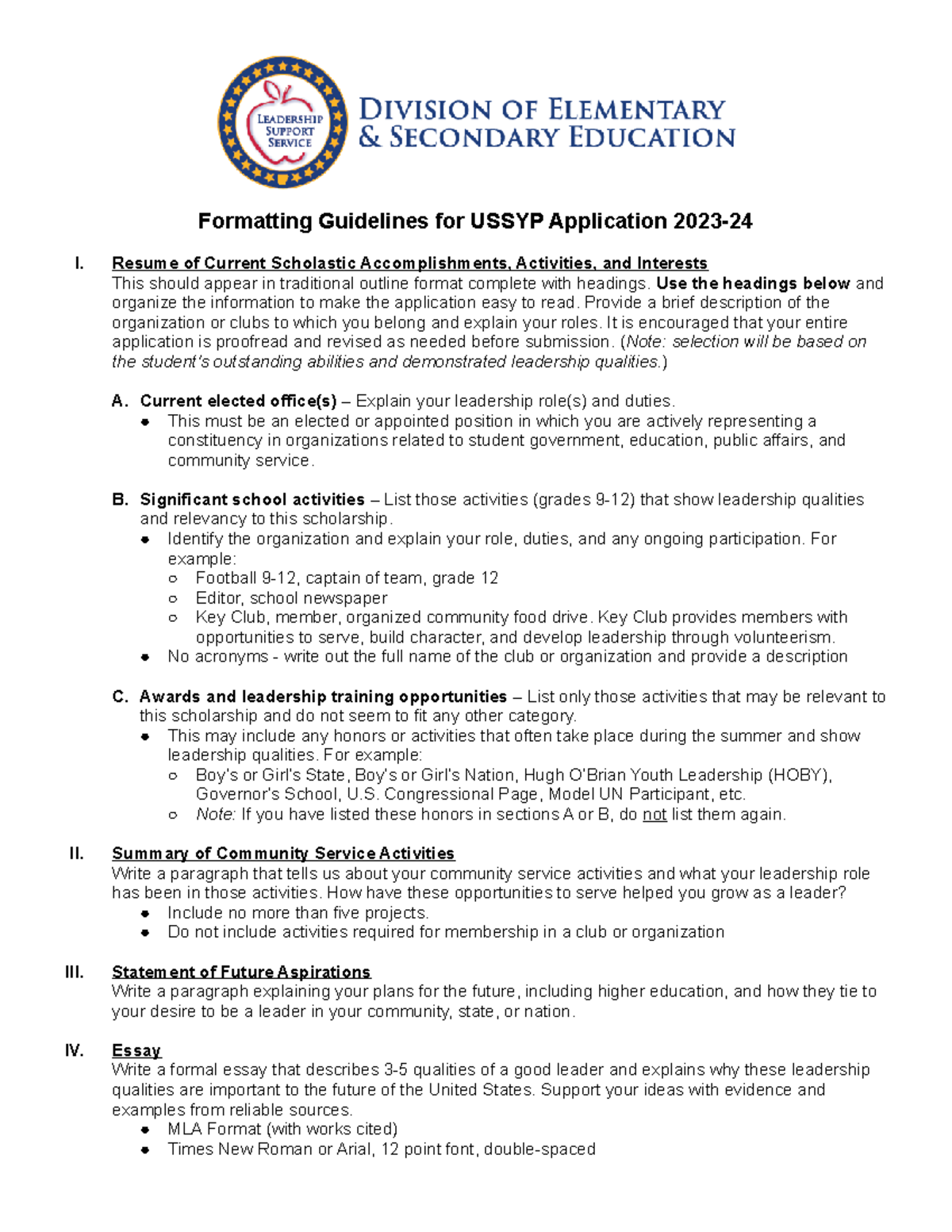USSYP Application Formatting Guidelines (2023-2024) - Studocu