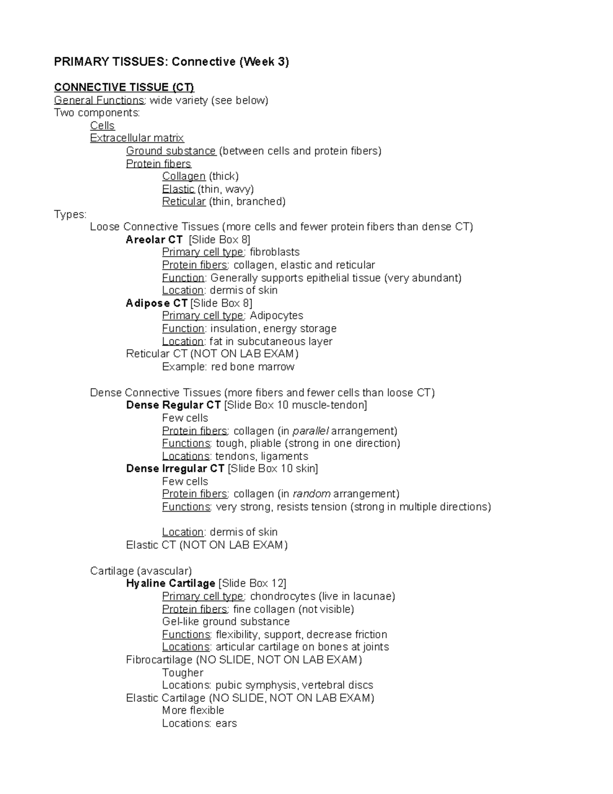 Connective Tissues Overview: Functions and Types (Week 3) - PRIMARY TISSUES: Connective (Week 3 ...