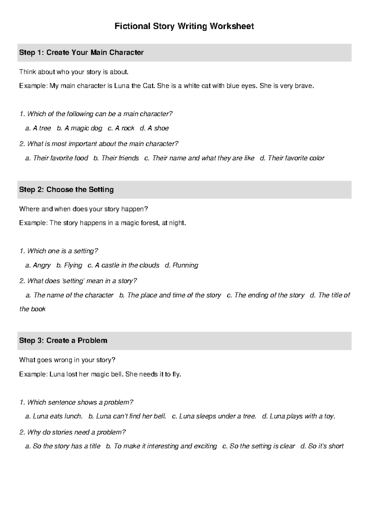Fictional Story Writing Worksheet: Steps to Create Your Story - Studocu