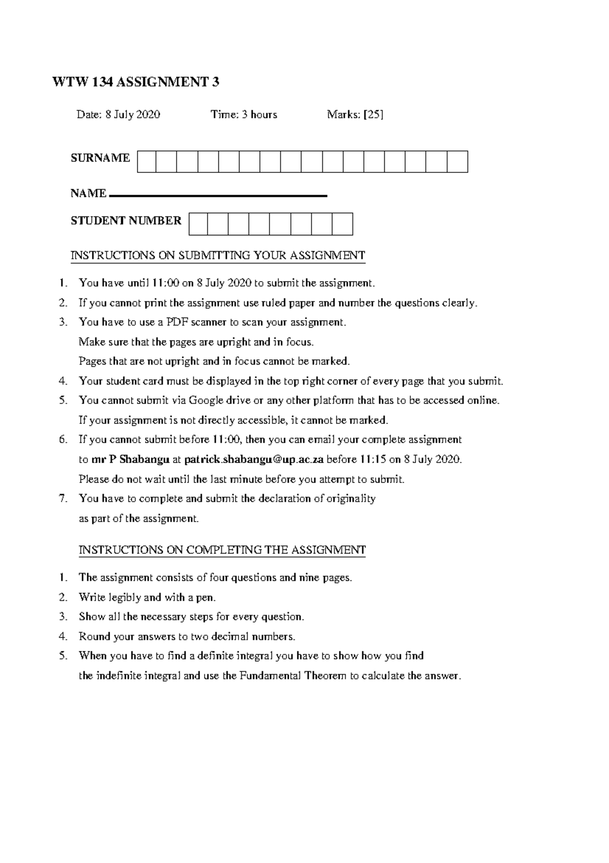 CALC02 - WTW 134 Assignment 3 Guidelines & Questions - July 2020 - Studocu
