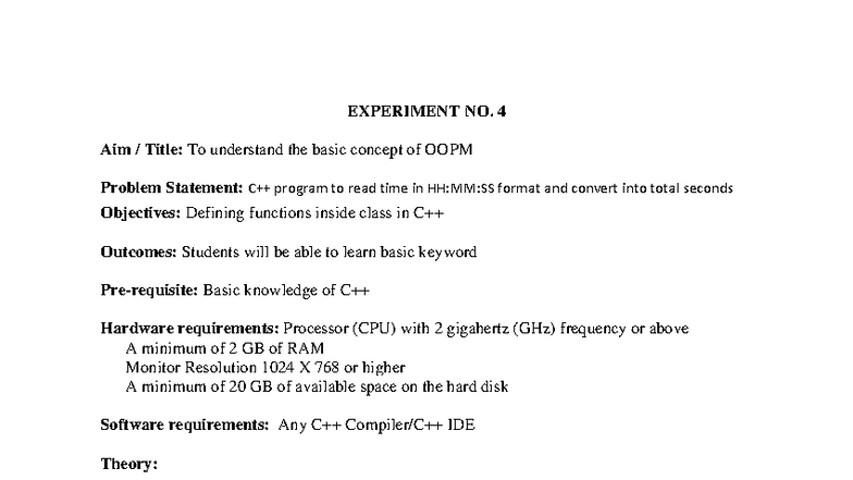 OOPM LAB Experiment 4: Understanding OOP Concepts and Time Conversion - Studocu