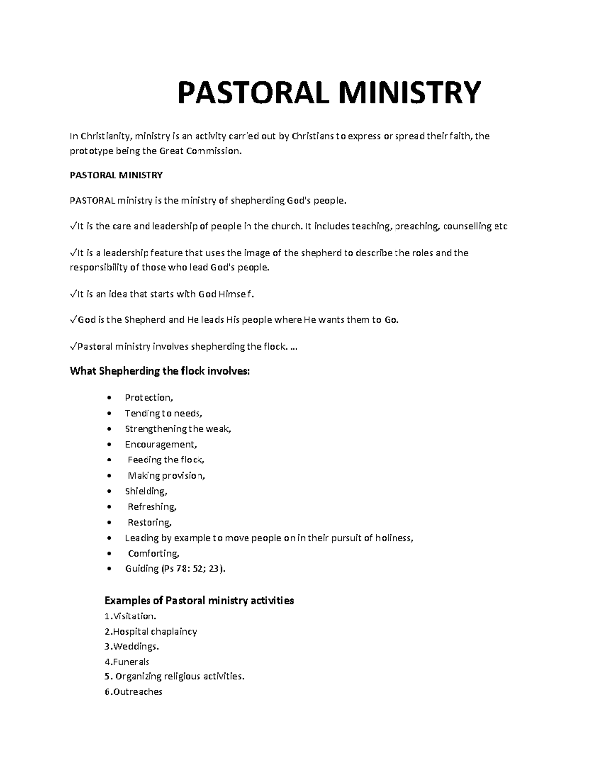 PASTORAL MINISTRY: Understanding Roles and Responsibilities in ...