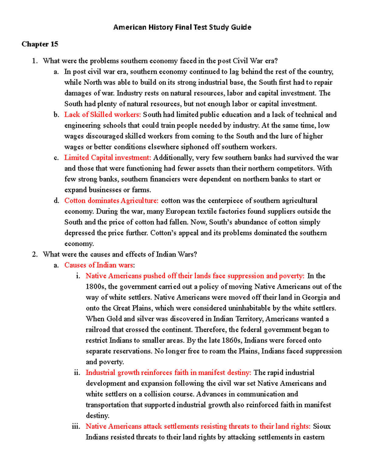 History Final Study Guide NOTES chapter 15 - American History Final ...