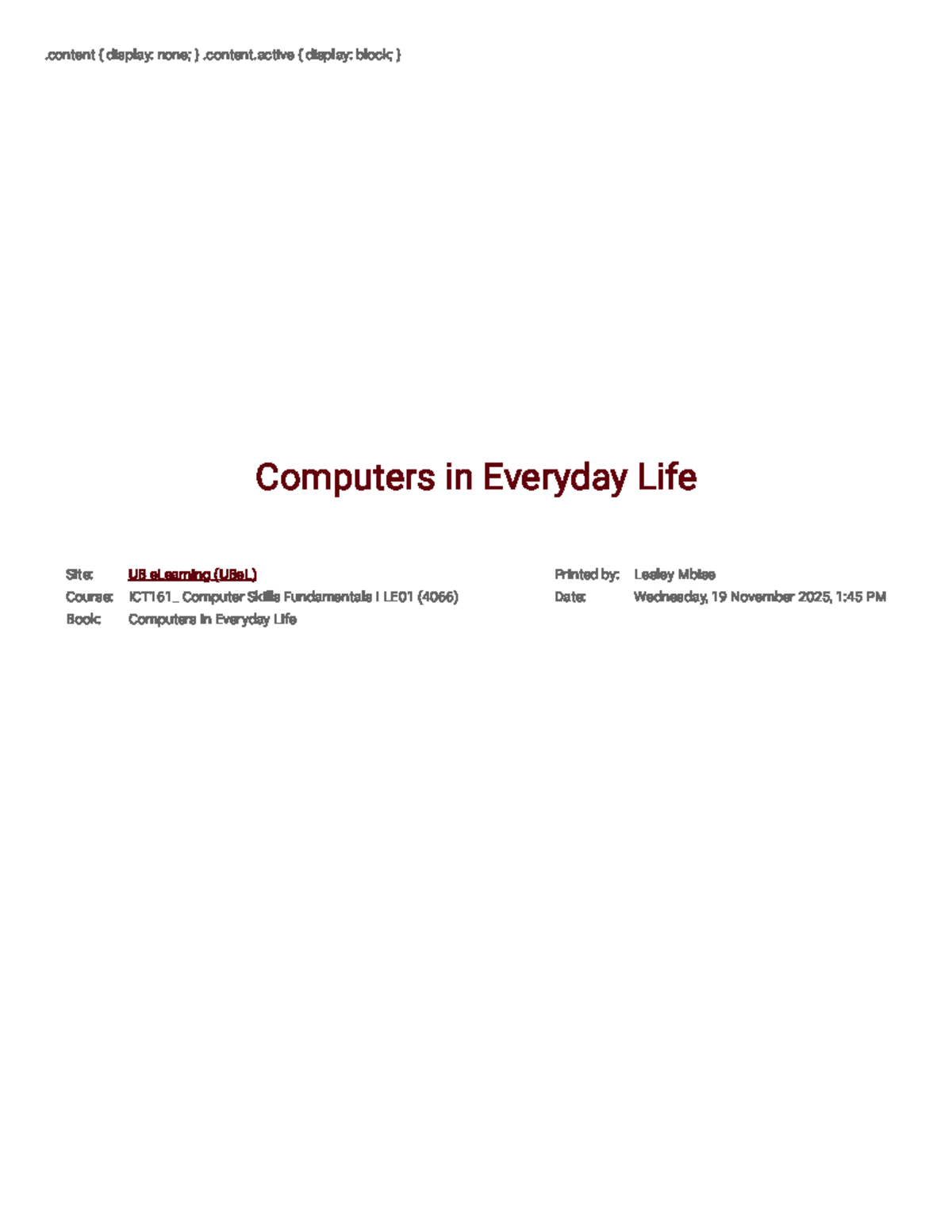ICT161: Computers in Everyday Life - Lecture Notes and Quiz Answers ...