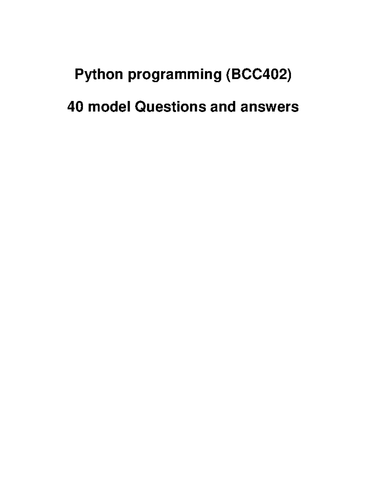 Python Programming (BCC402) Model Questions & Answers Guide - Studocu