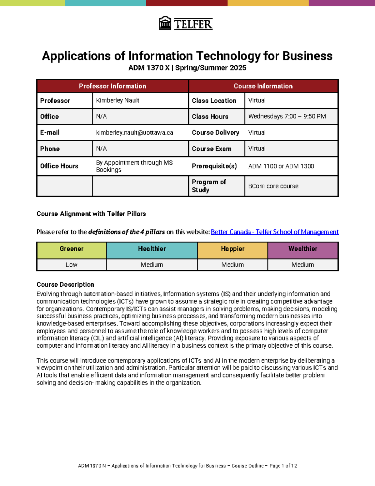 ADM 1370 N Summer 2025 Course Outline: Applications of IT in Business ...