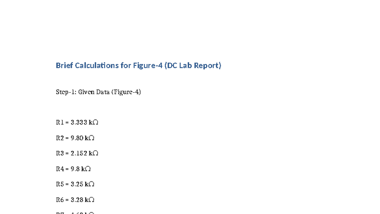 DC Lab Report: Brief Calculations for Equivalent Resistance and ...