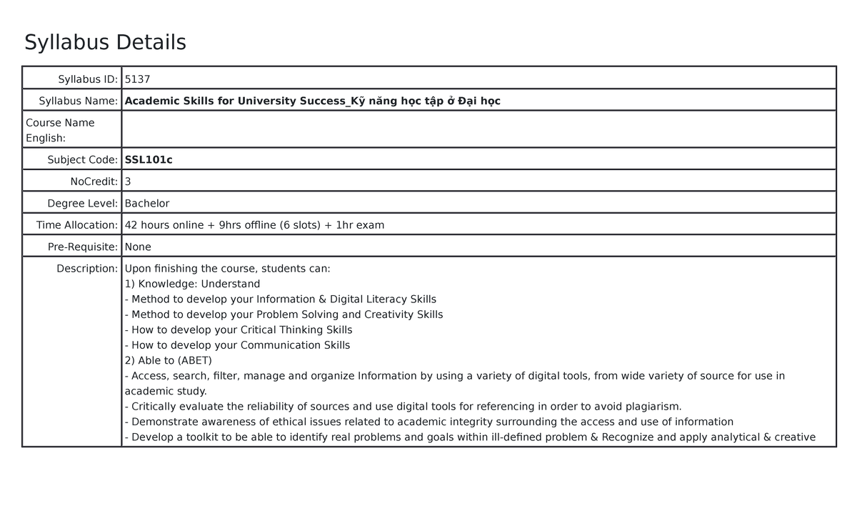 Syllabus Details SSL101c - Syllabus Details Syllabus ID: 5137 Syllabus ...