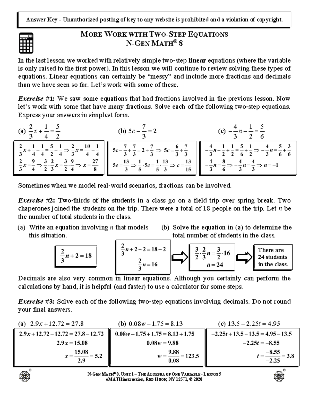 N-GEN MATH 8: Unit 1 Lesson 5 Answer Key & Exercises - Studocu