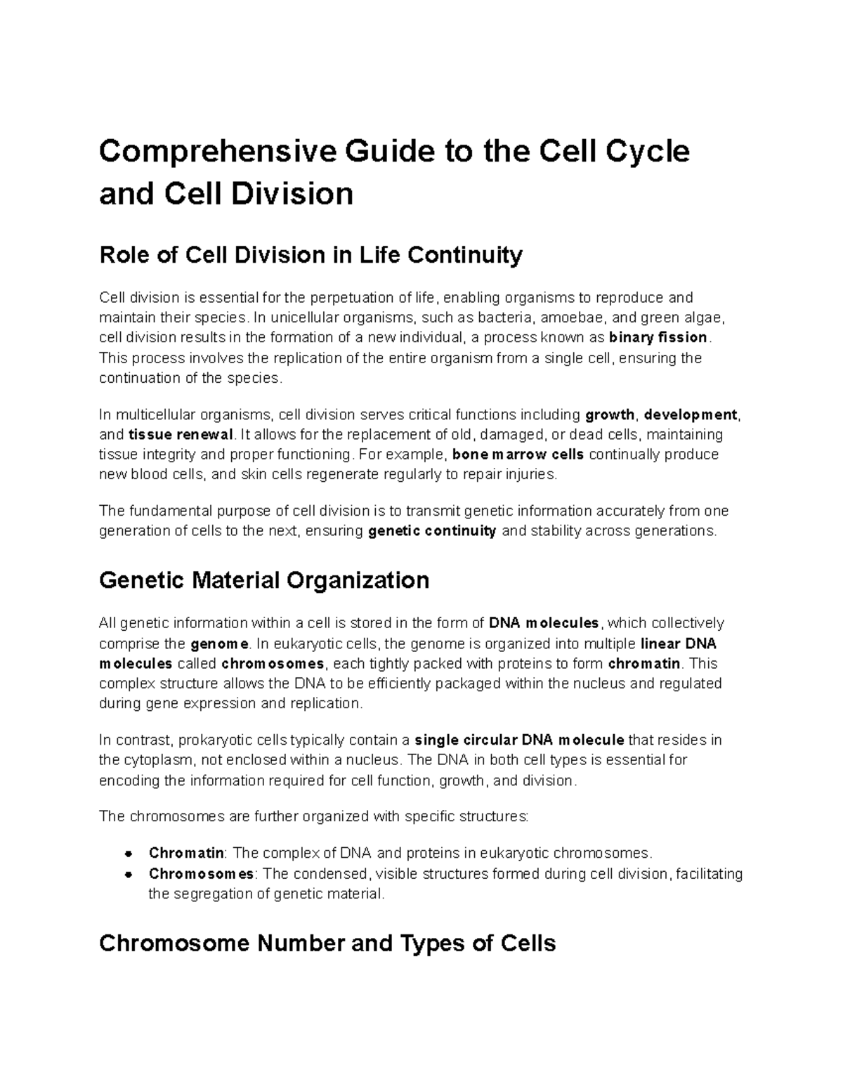 Comprehensive Study on Cell Cycle & Division (BIO 101) - Studocu
