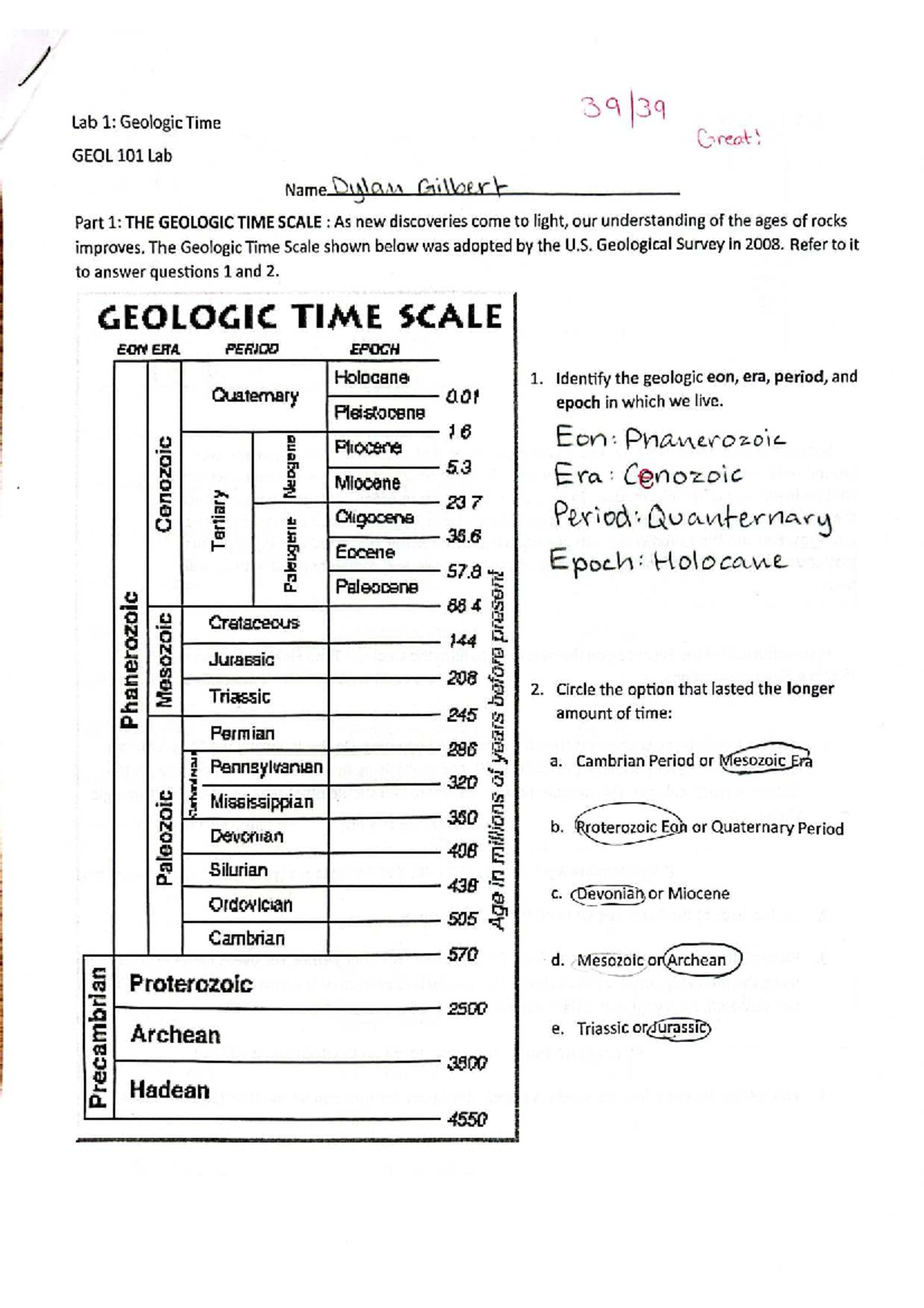 Lab 1: Understanding the Geologic Time Scale - GEOL 101 - Studocu