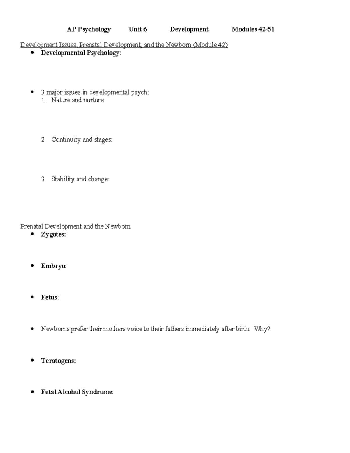 AP Psychology Unit 6 - Developmental Issues & Key Concepts Guide - Studocu