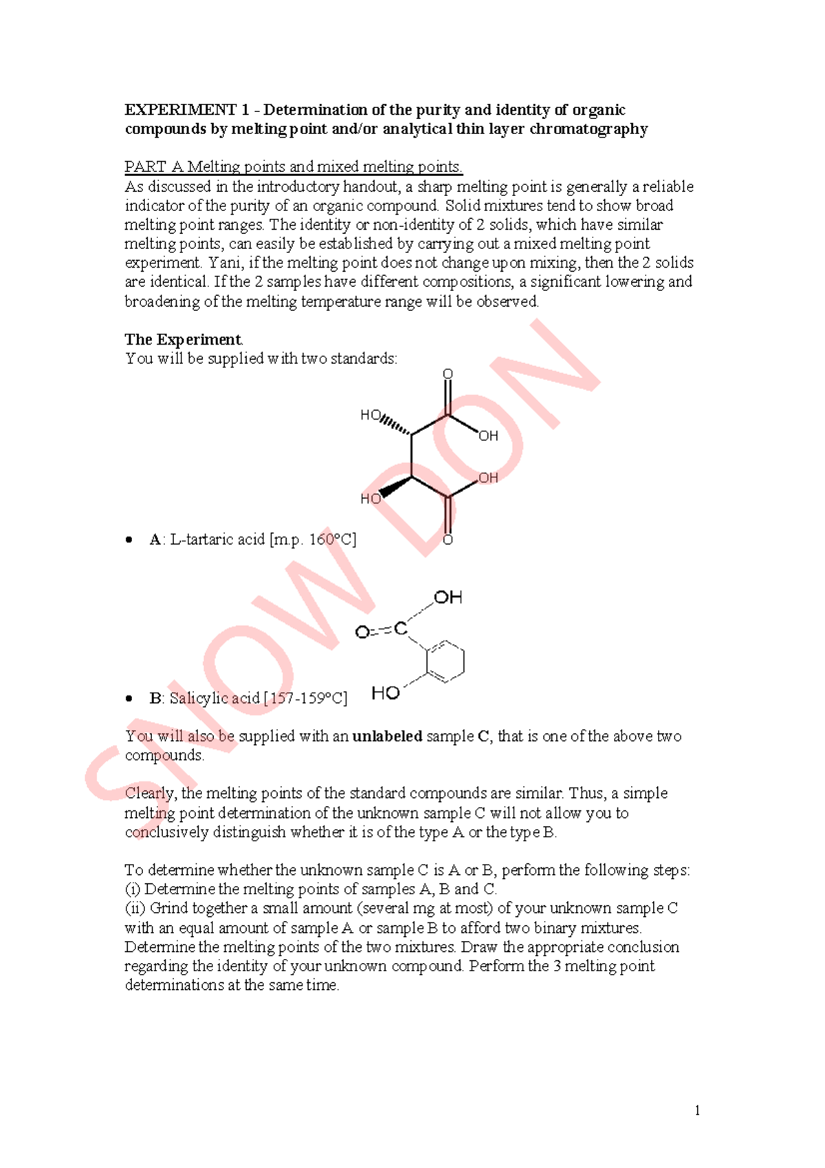 Determination of Purity and Identity of Organic Compounds - CHEM 104 ...
