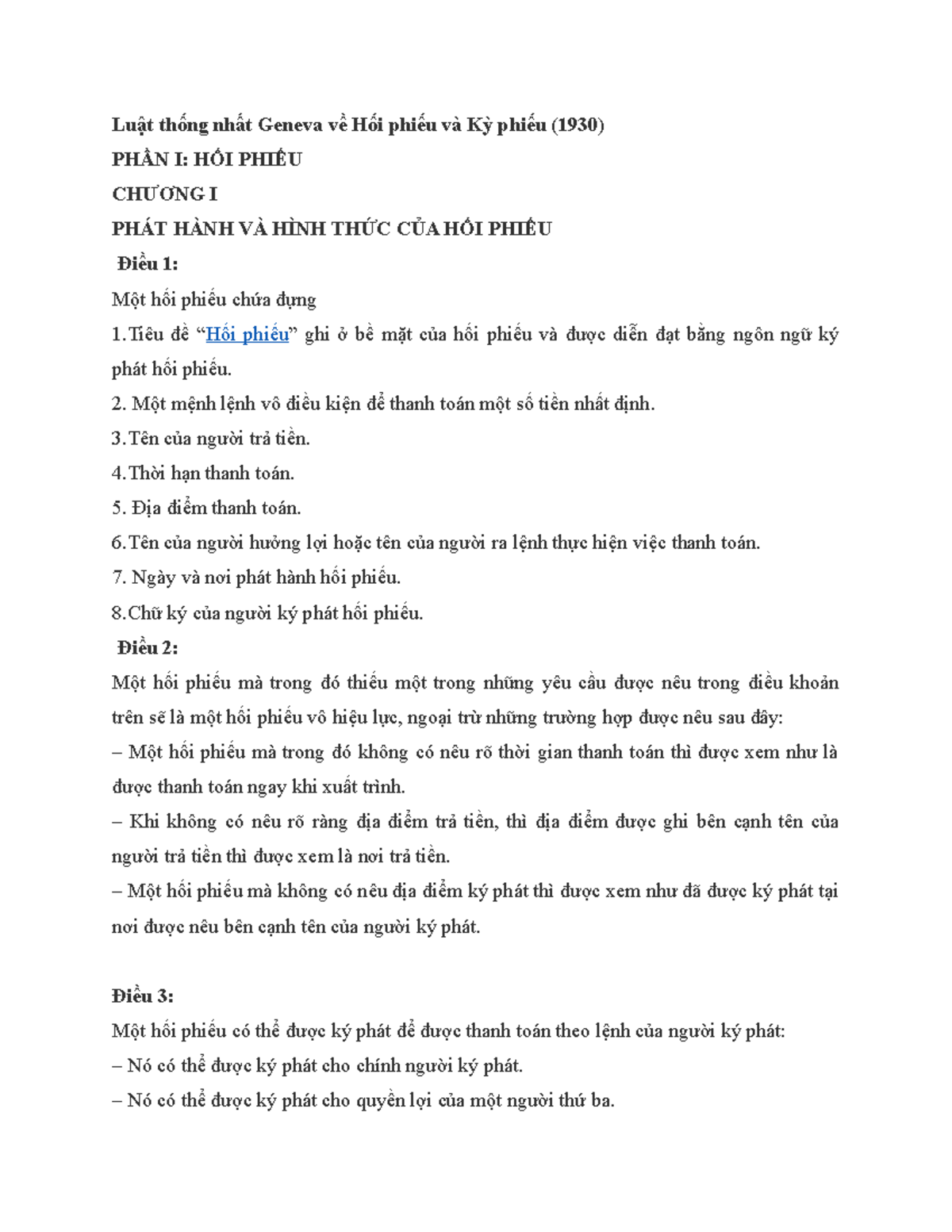 Luật Thống Nhất về Hối Phiếu và Kỳ Phiếu ULB 1930: Phần I Giới Thiệu - Studocu