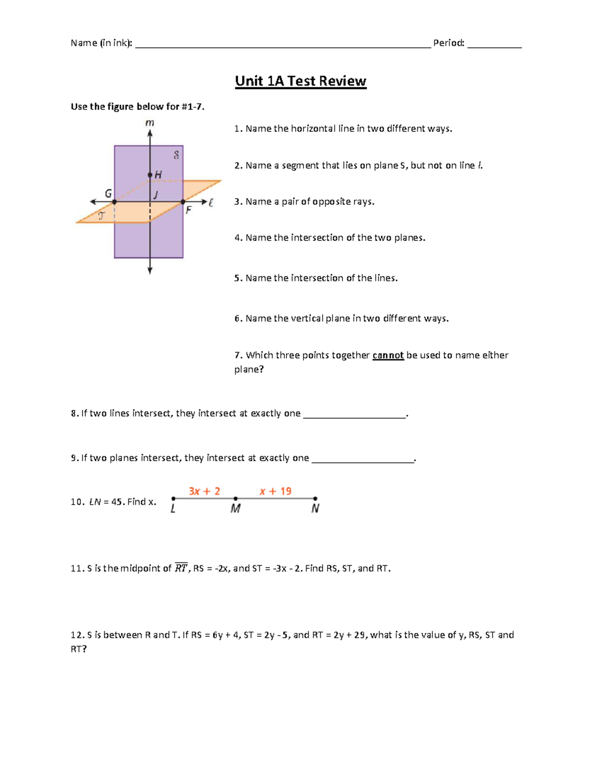 Unit 1A Geometry Test Review: Concepts & Problem Solving - Studocu